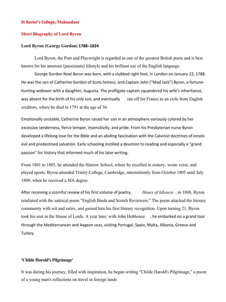 Biography of Lord Byron | PDF | Lord Byron | Poetry