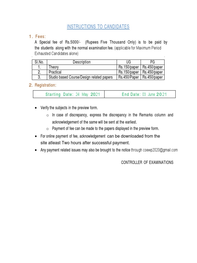 Exam Fees Payment Instructions | PDF
