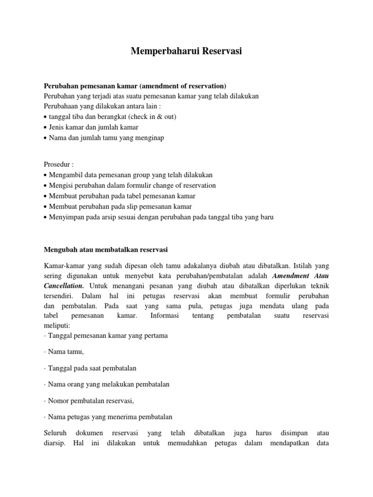 Memperbaharui Reservasi | PDF