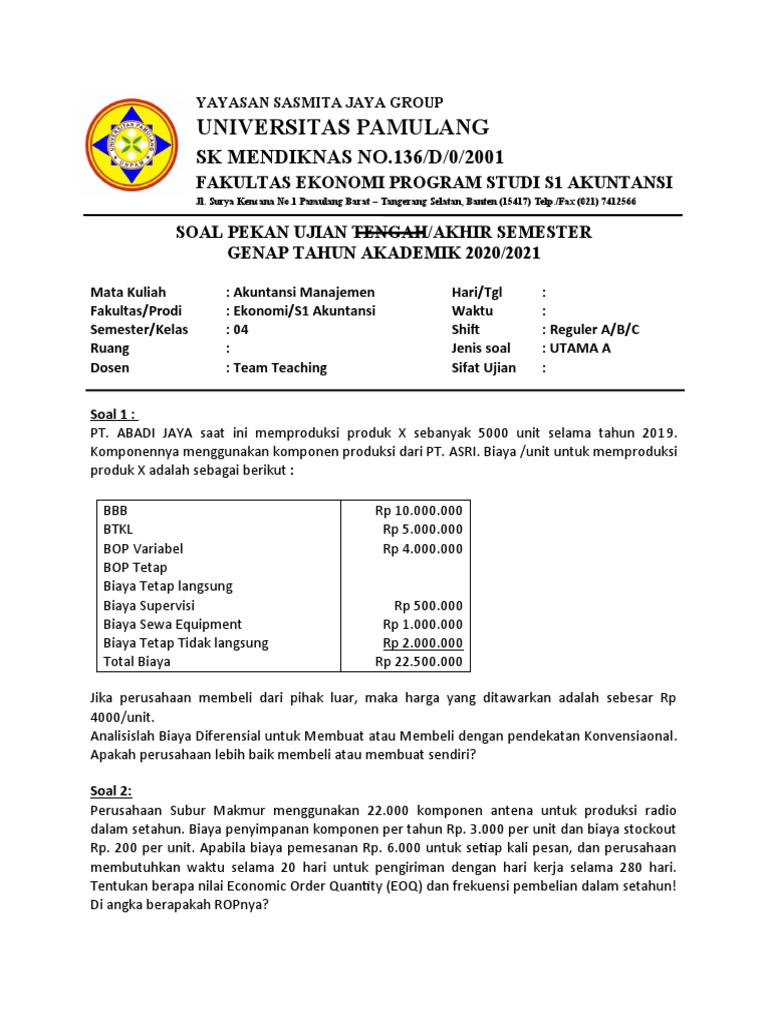 SOAL UAS REG A B Fix | PDF