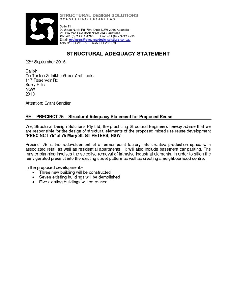 13 Appendix L Structural Adequacy Statement | PDF | Wall | Structural Steel