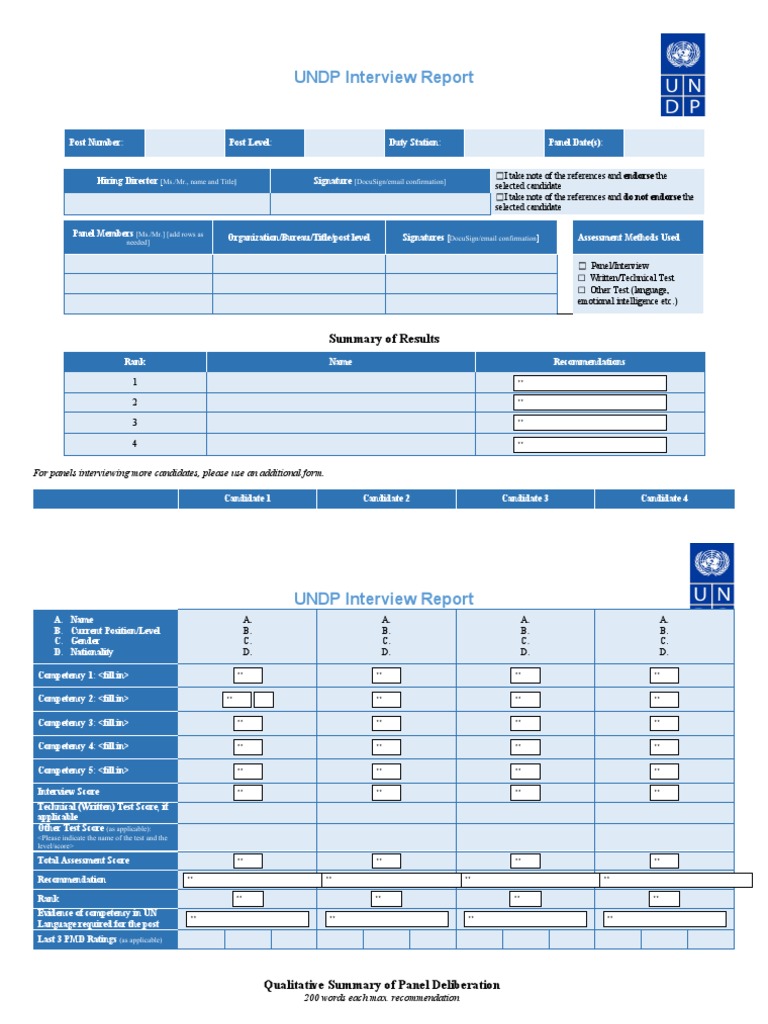 UNDP Interview Report: Post Number: Post Level: Duty Station: Panel ...