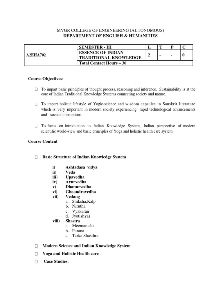 Essence of Indian Traditional Knowledge-Syllabu | PDF | Sanskrit | Yoga