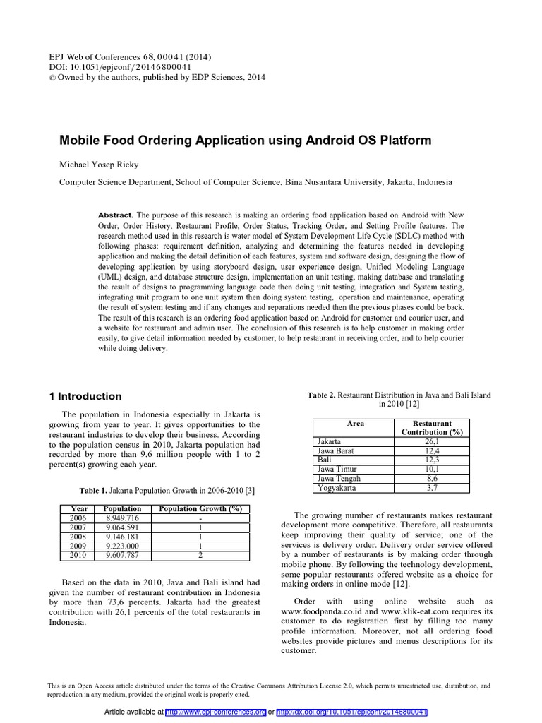 Mobile Food Ordering Application Using Android OS | PDF | Menu | Application Software