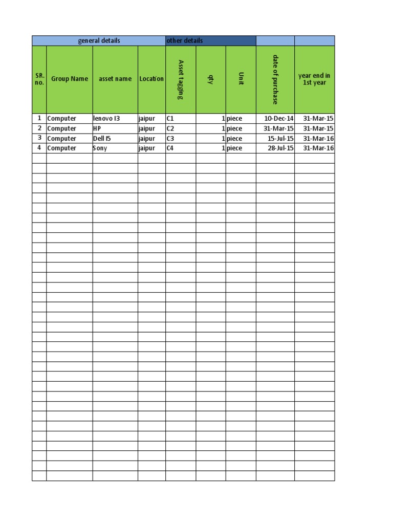 Fixed Asset Register Template in Excel | PDF | Business | Computing And ...
