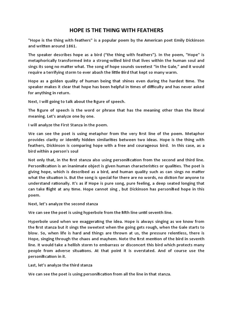 Analysis of Dickinson's "Hope" Poem | PDF | Metaphor | Poetry