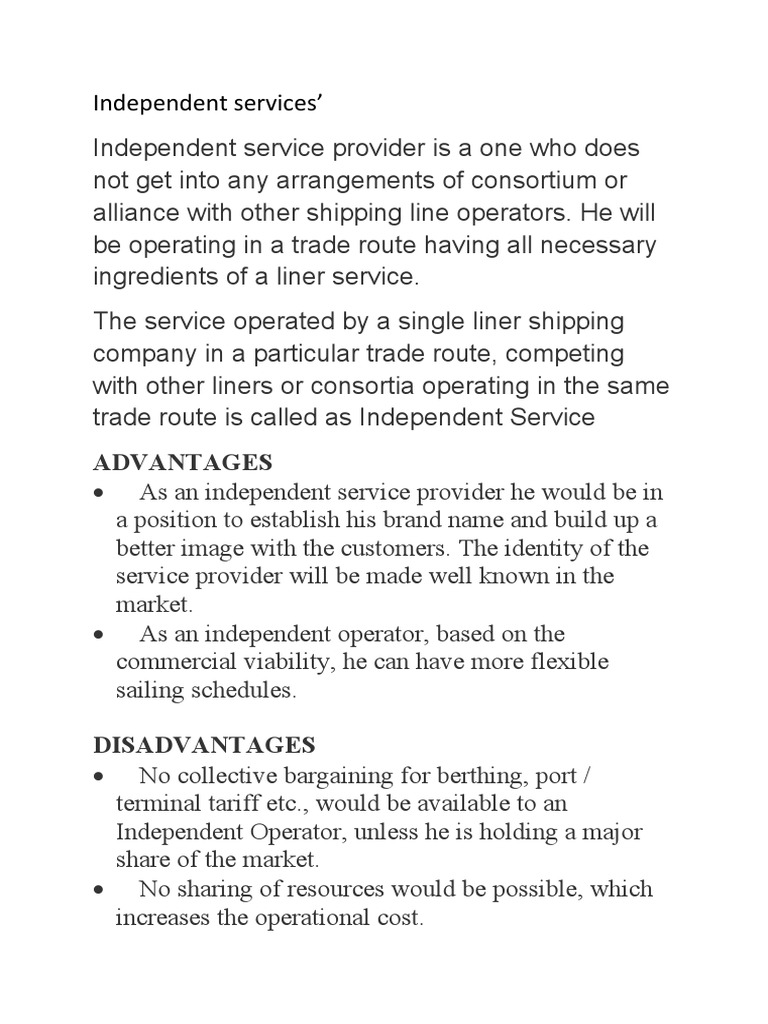 Independent services and liner shipping alliances explained | PDF ...