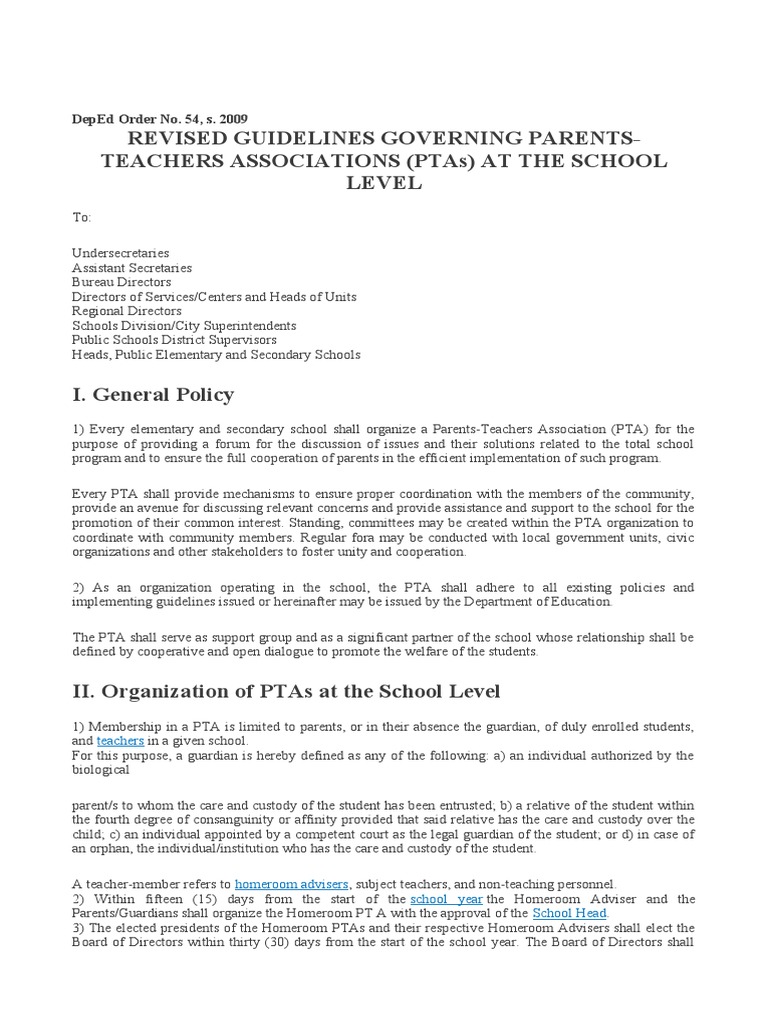 PTA Officers Duties and Responsibilities | PDF | Government ...