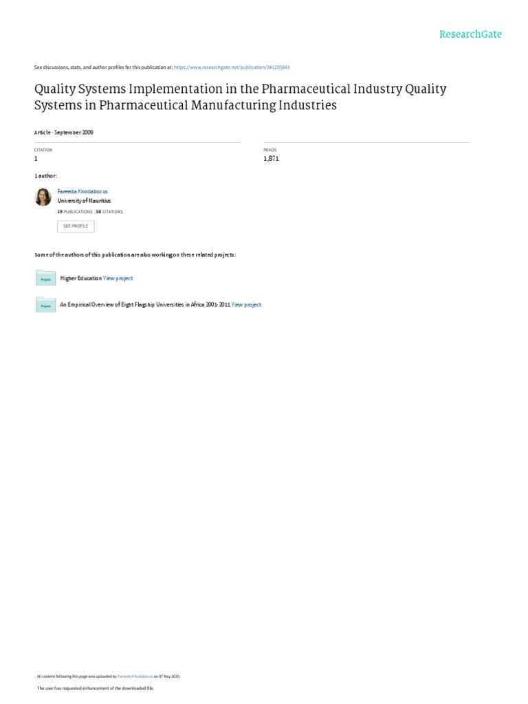Quality Systems in The Pharmaceutical Industry | PDF | Survey ...