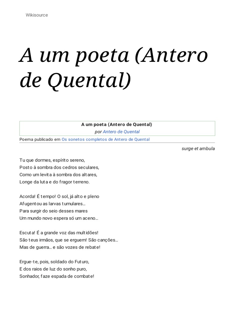 A Um Poeta (Antero de Quental) - Wikisource | PDF