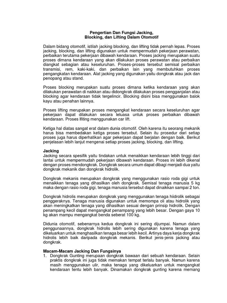 Materi Jacking Blocking Dan Lifting | PDF