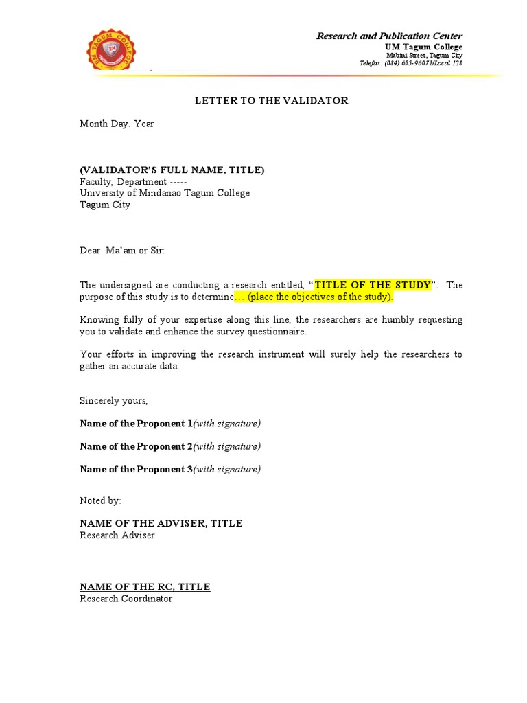 10 Letter To The Validator | PDF