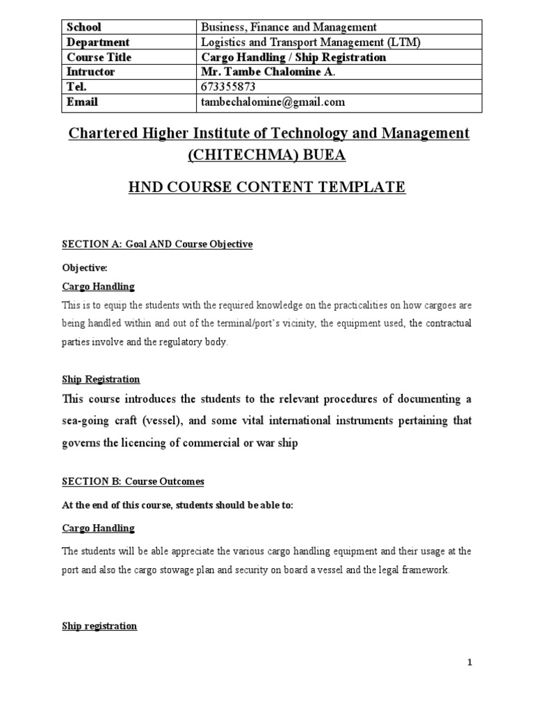 HND Course Work Template Mr. Chalomine | PDF | Shipping | Ships