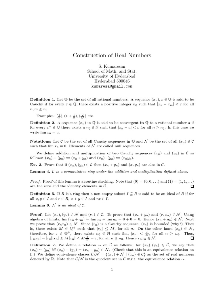 Construction of Real Numbers | Download Free PDF | Ring (Mathematics ...