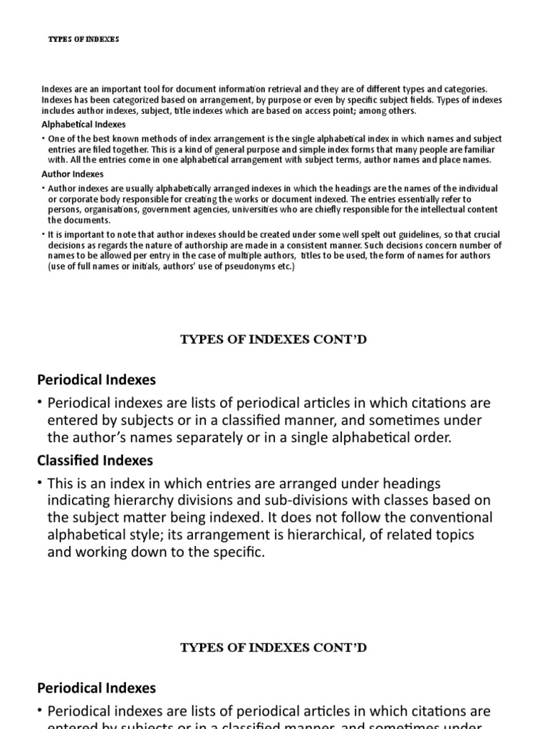 Types of Indexes | PDF | Index Term | Citation