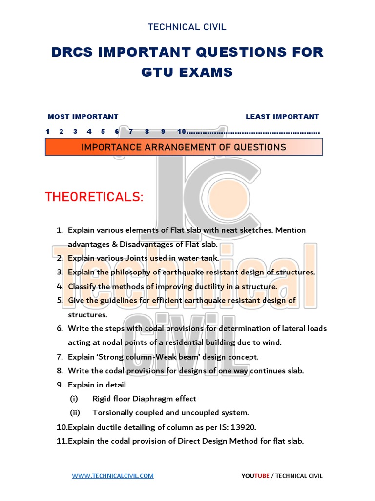 DRCS Important Questions For Gtu Exams | PDF | Earthquake Engineering | Beam (Structure)