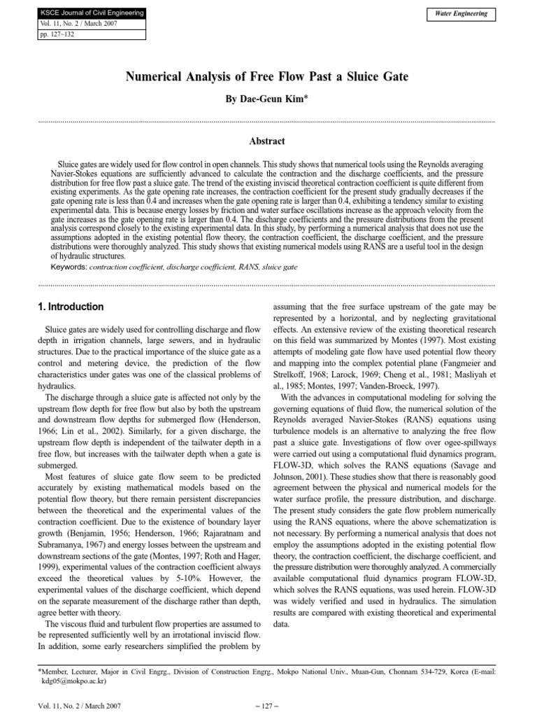 Numerical Analysis of Free Flow Past A Sluice Gate | PDF | Fluid ...