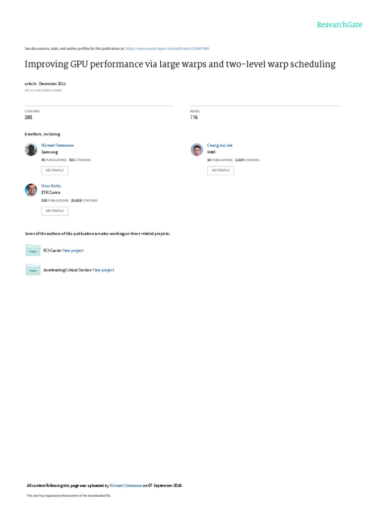 Improving GPU Performance Via Large Warps and Two | PDF | Graphics ...