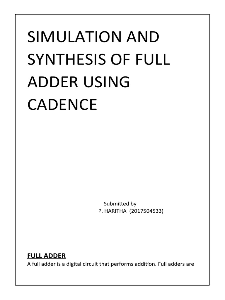 Simulation and Synthesis of Full Adder Using Cadence | PDF | Electronic ...