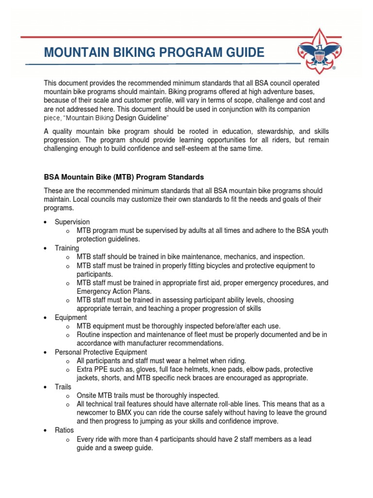 BSA Mountain Biking Program Standards | PDF | Mountain Biking | Human ...