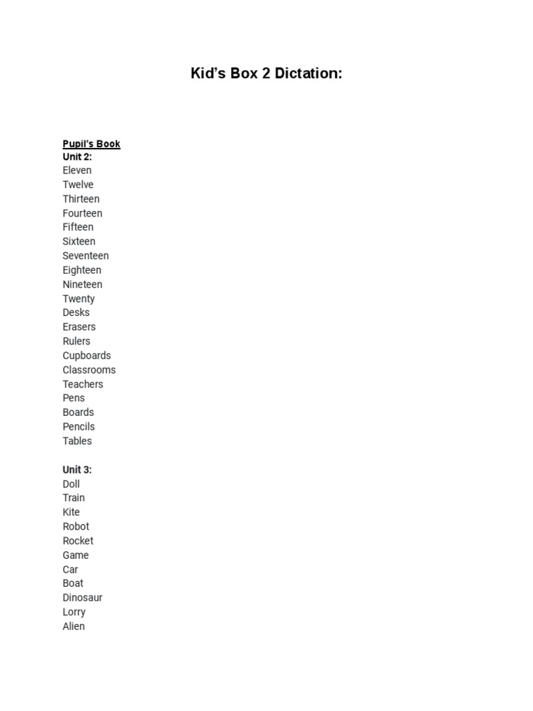 Kid's Box 2 Dictation | PDF | Cuisine | Foods