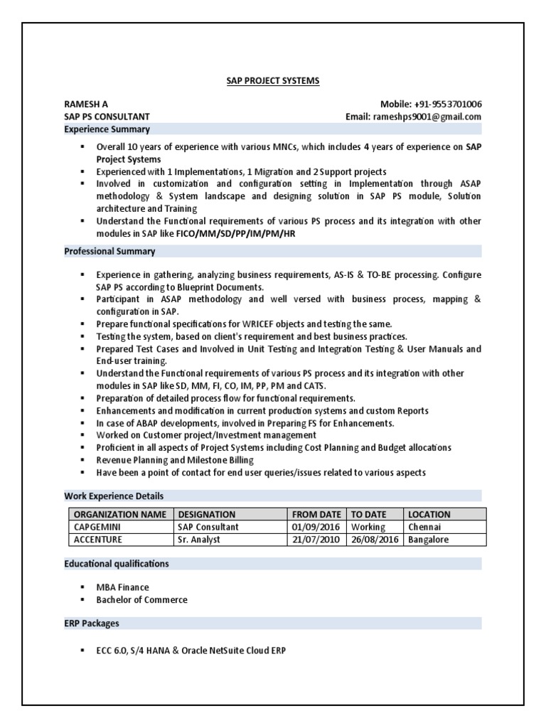 Resume-Sap Ps 2020s | PDF | Bp | Computing