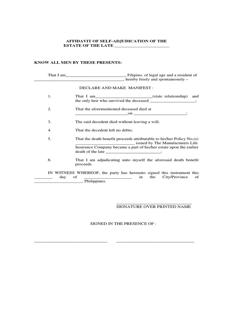 Self-Adjudication Affidavit Template | PDF | Notary Public | Civil Law ...
