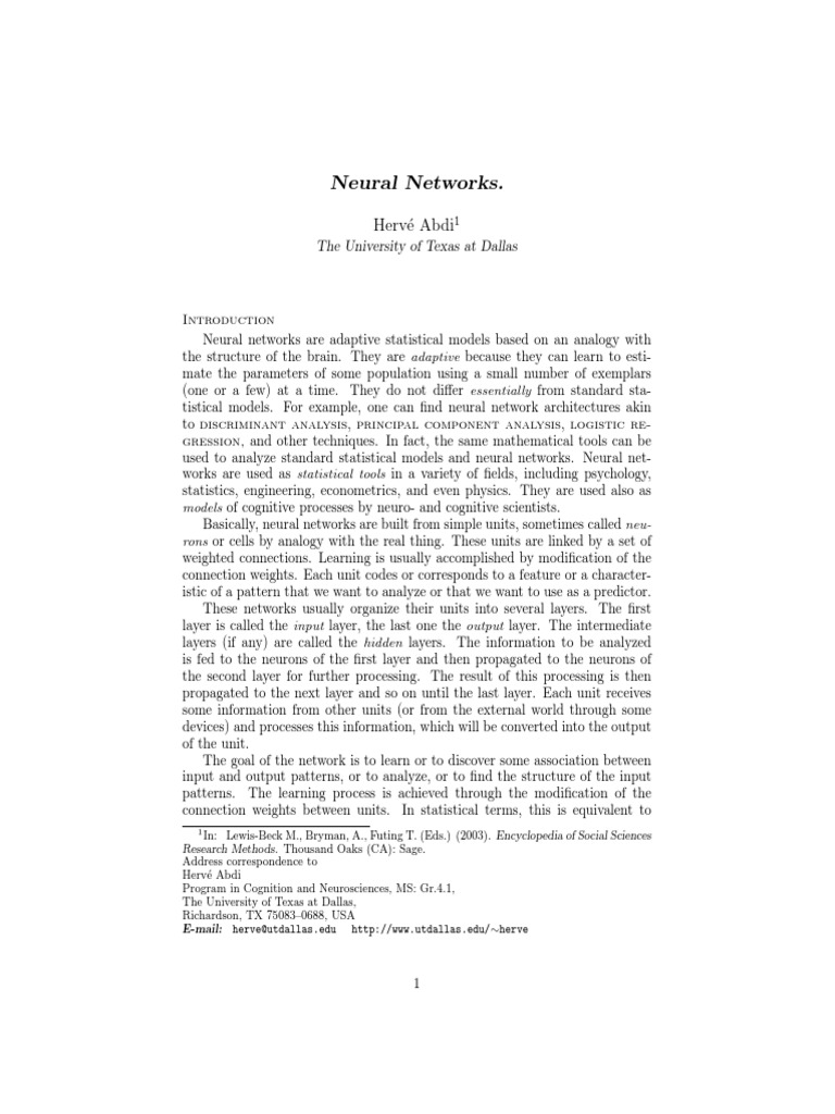 Abdi Neural Networks Pretty | PDF | Artificial Neural Network | Systems Science