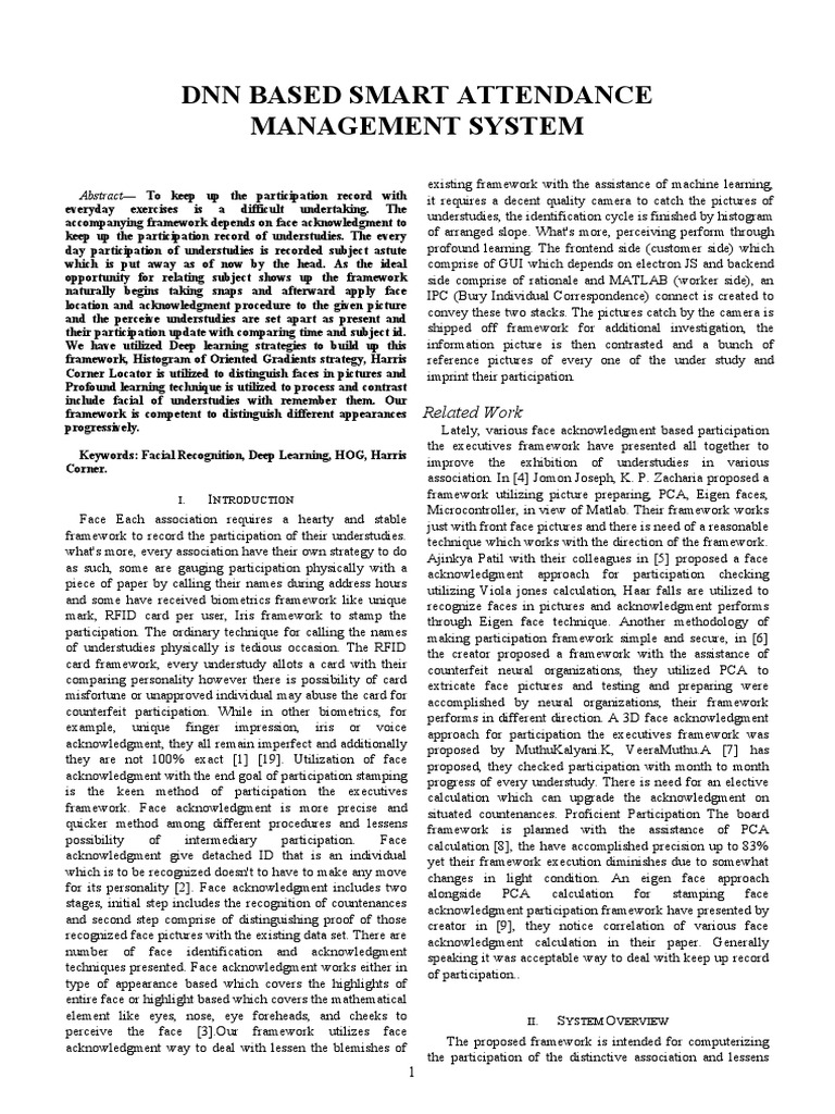 DNN Based Smart Attendance Management System: Related Work | PDF | Json | Deep Learning