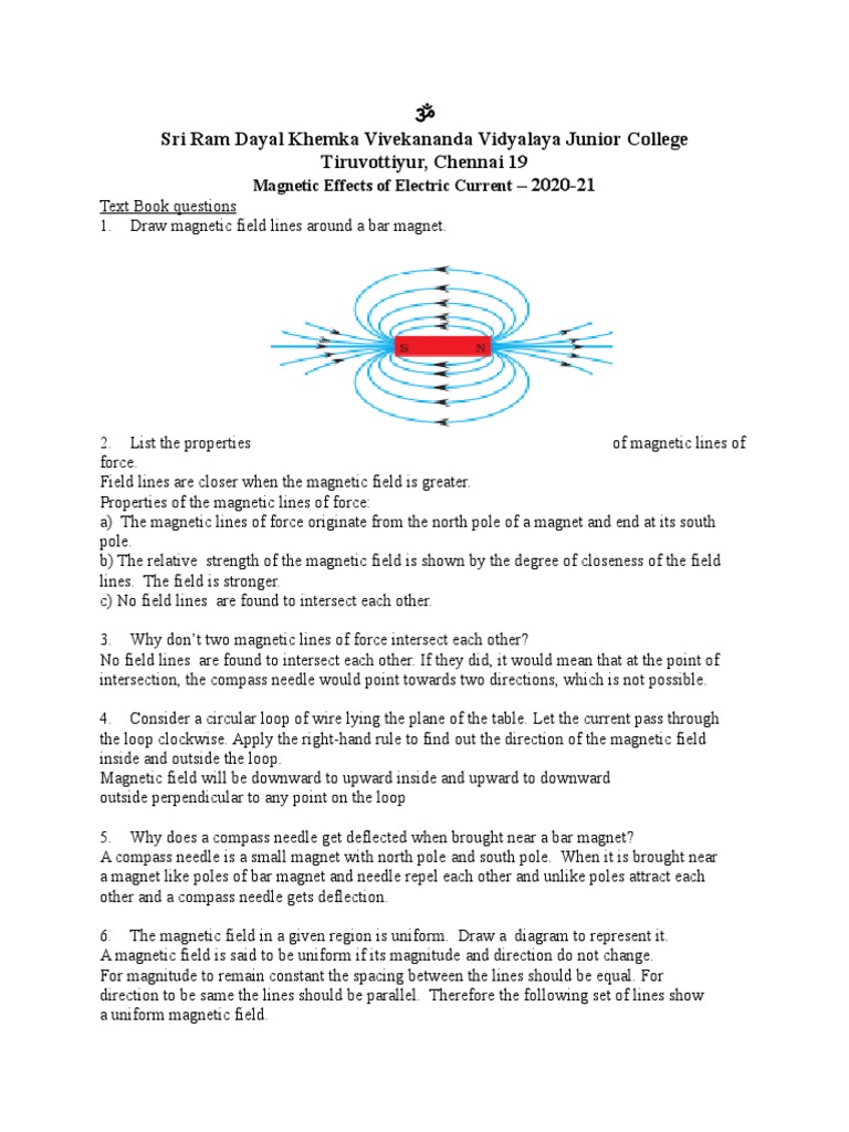 Magnetic Effect of Current 2020-21 | PDF | Electromagnetic Induction ...