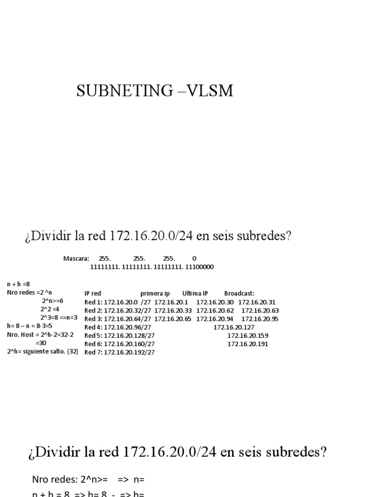VLSM Subneting | Download Free PDF | Dirección IP | Protocolos de internet VLSM Subneting | Download Free PDF | Dirección IP | Protocolos de internet