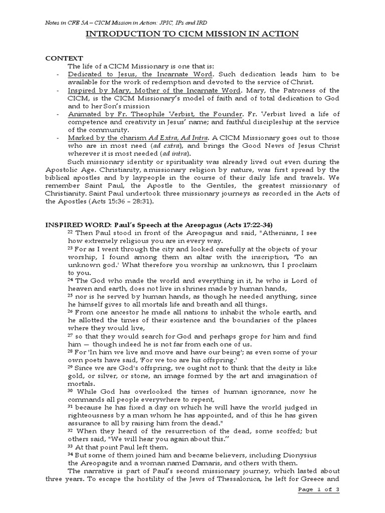 Introduction To CICM Mission in Action | PDF | Paul The Apostle | Acts ...
