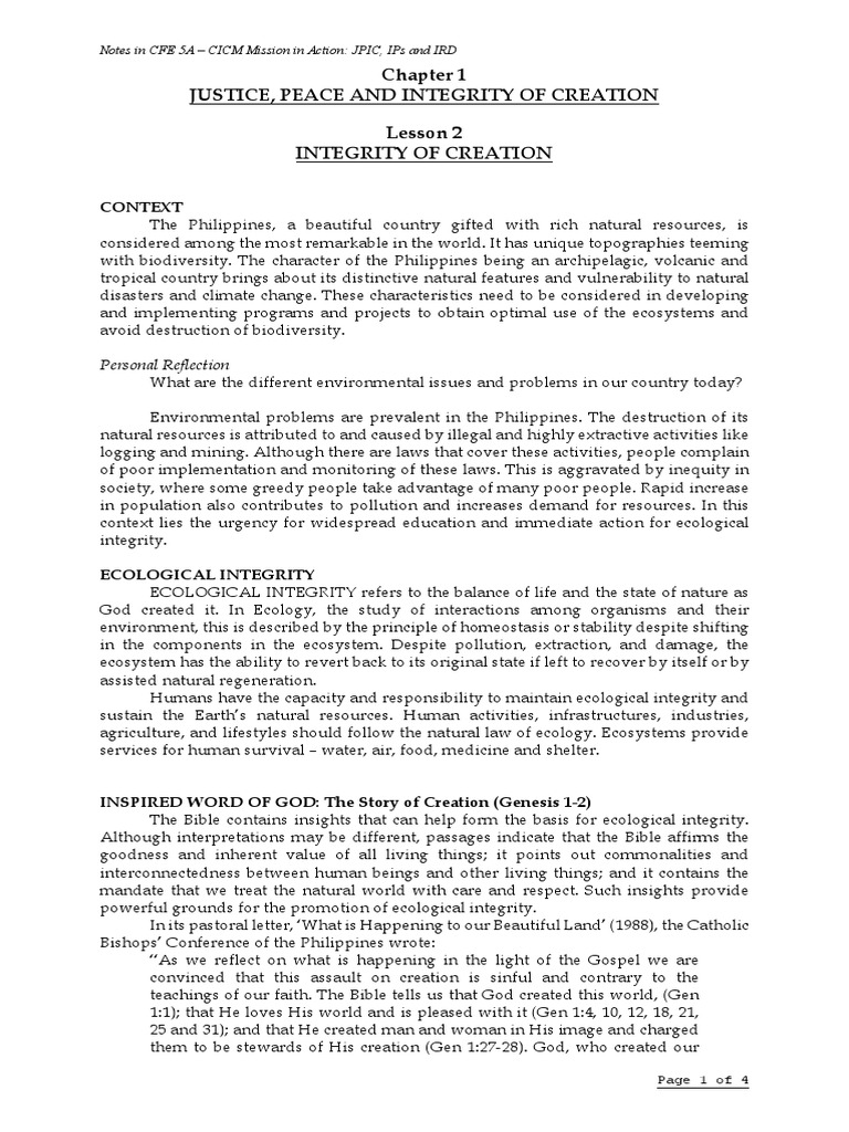 Integrity of Creation in the Philippines | PDF | Ecumenism | Genesis ...