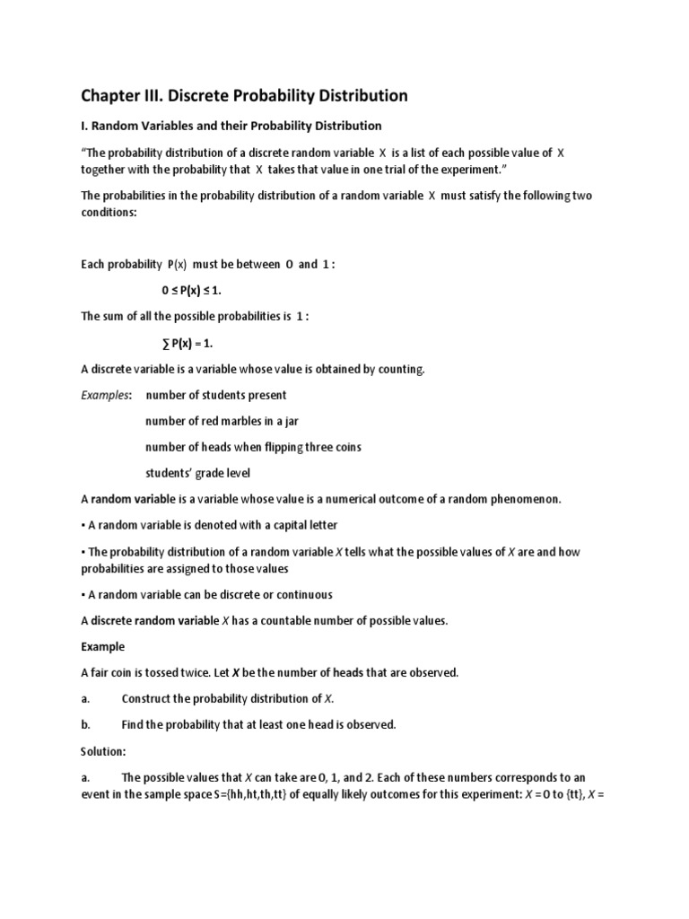 Chapter III. Discrete Probability Distribution | PDF | Expected Value | Probability Distribution