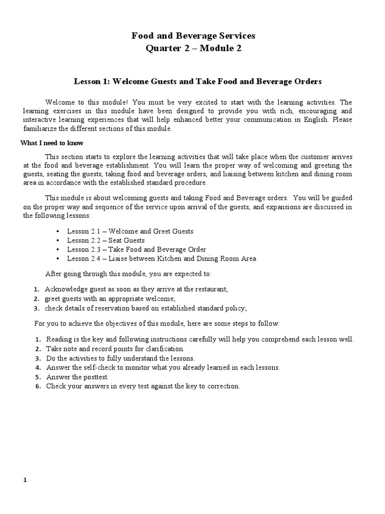 FBS Module 2 QTR 2 | PDF | Menu | Point Of Sale