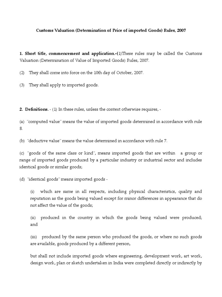Customs Valuation Rules | PDF | Value (Economics) | Prices