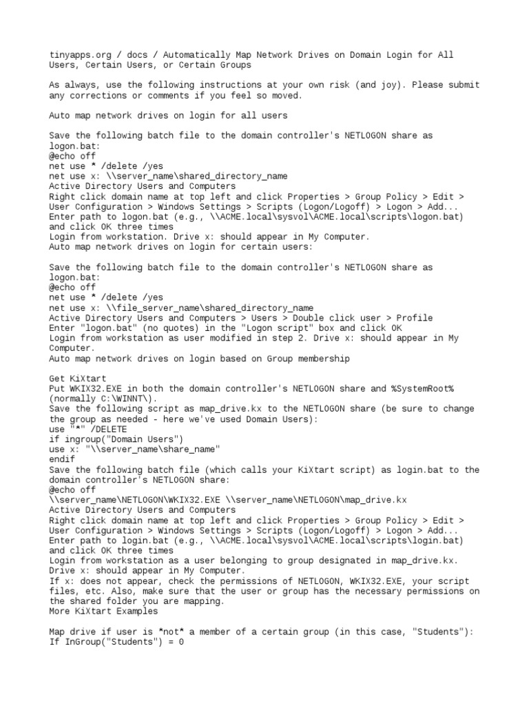 Auto Map Network Drives via Login | PDF | Group Policy | Login