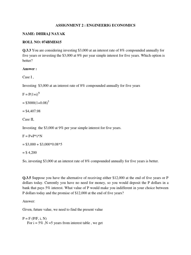 Assignment 2 - Engineering Economics | Download Free PDF | Interest | Present Value