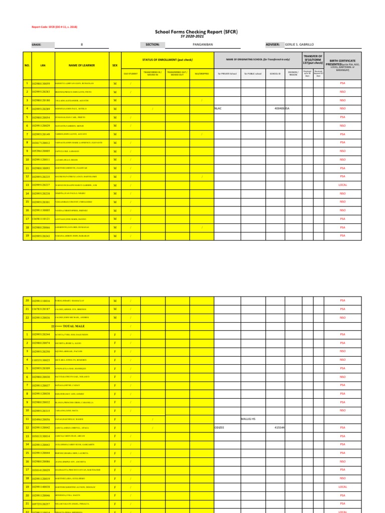 Grade 8 School Forms Report | PDF