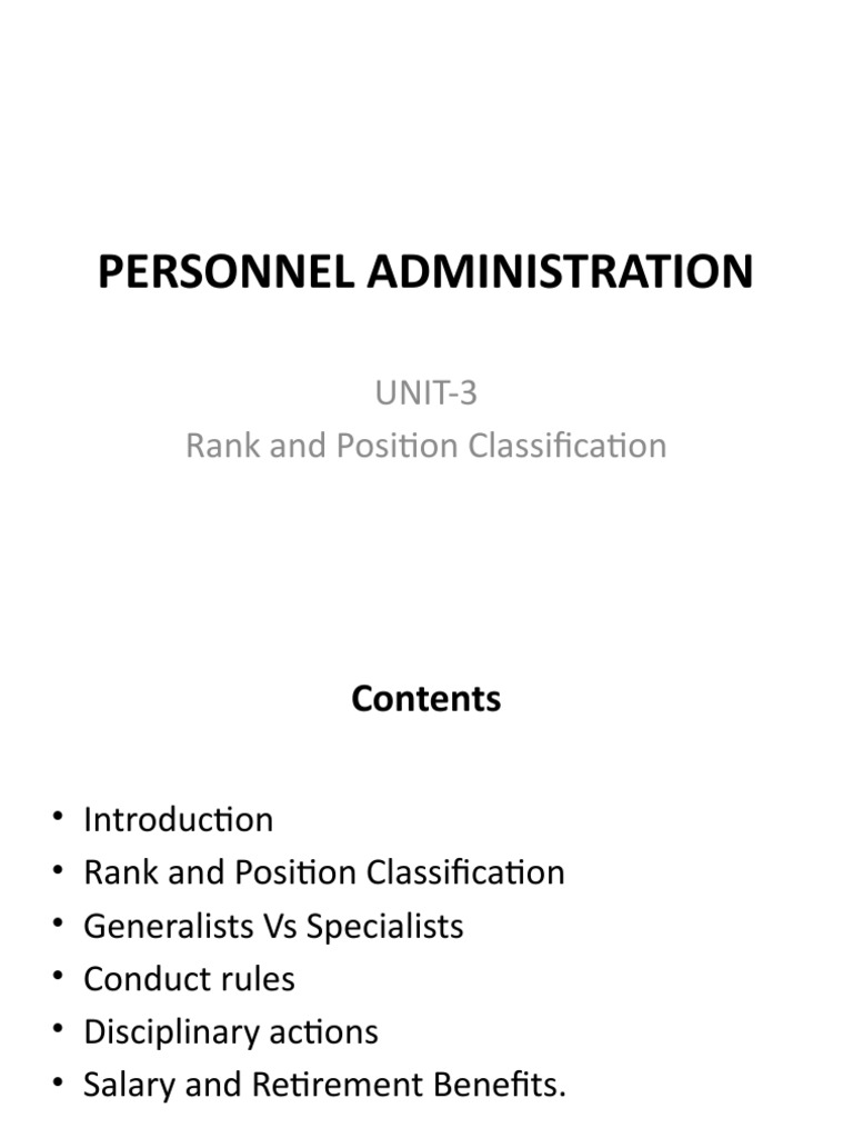 Personnel Administration: UNIT-3 Rank and Position Classification | PDF | Pension | Employment