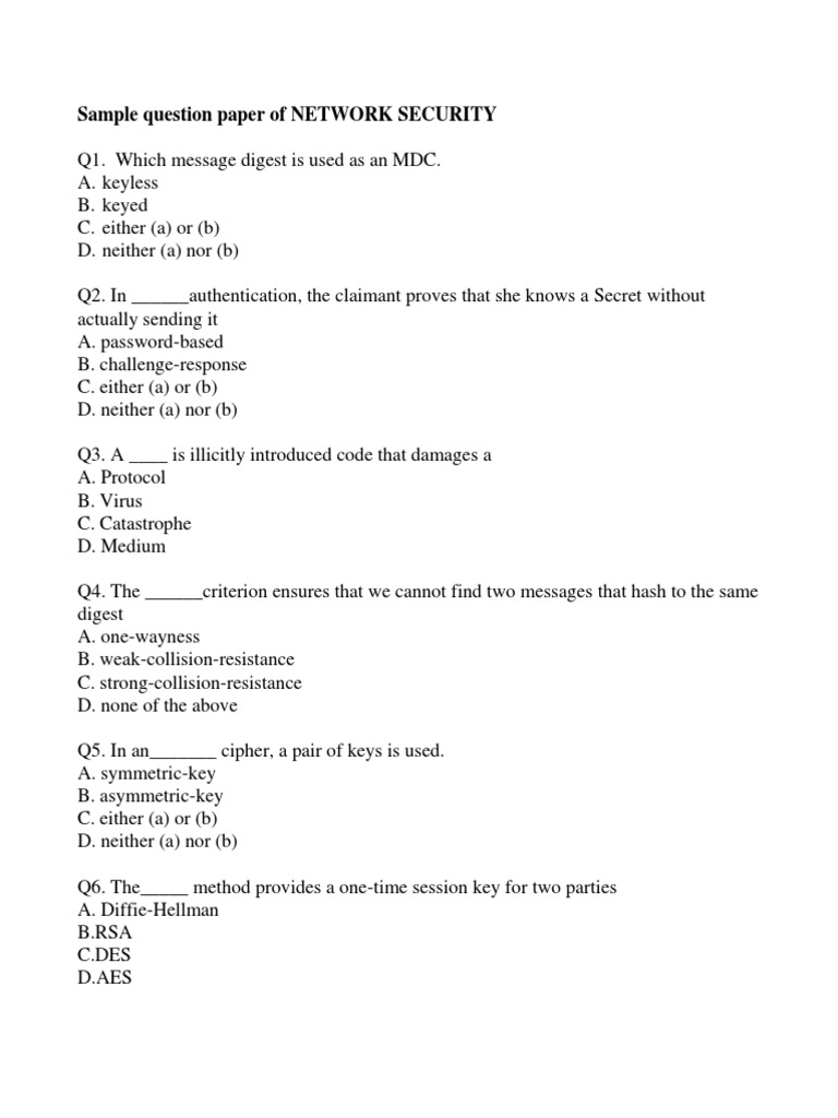 Sample Question Paper of NETWORK SECURITY | PDF