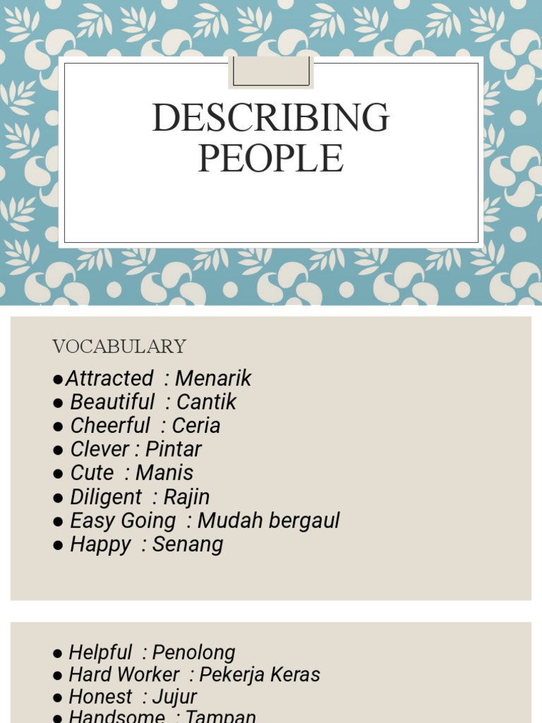 Vocabulary for Describing People | PDF