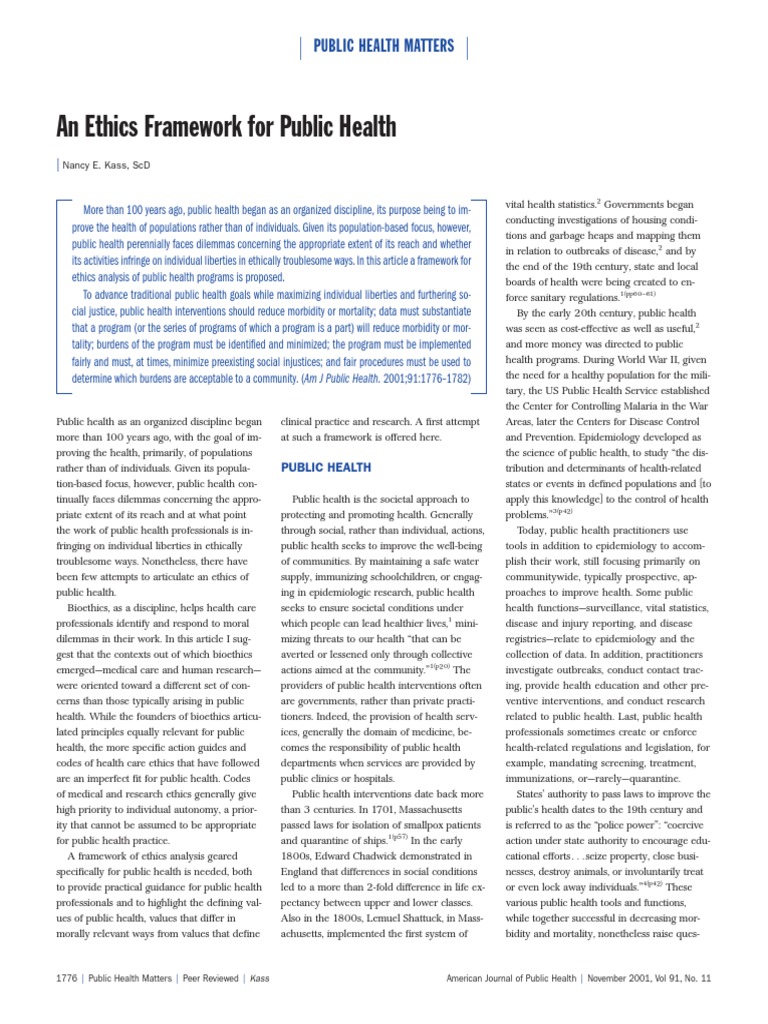 An Ethics Framework For Public Health | PDF | Public Health | Bioethics