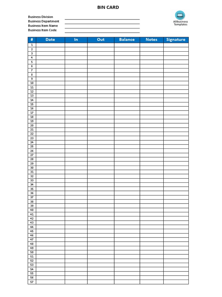 Bin Card Format Template in Excel | PDF | Business | Games & Activities