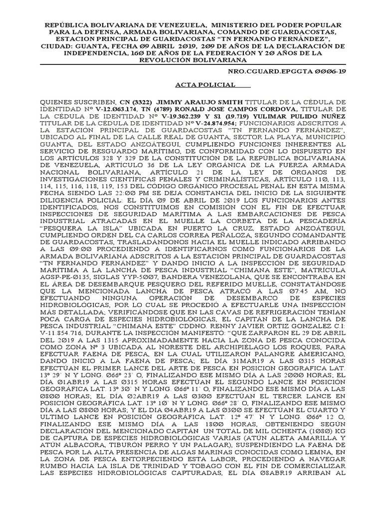 Acta Policial | PDF | guardacostas | Venezuela