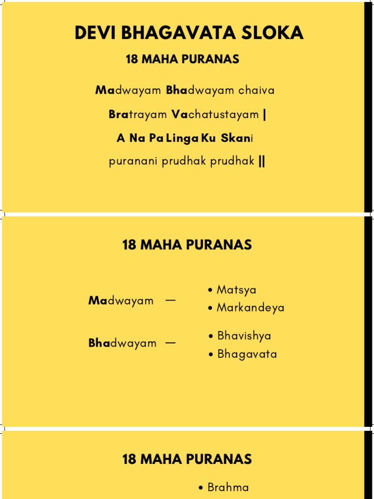 Devi Bhagavata Sloka: 18 Maha Puranas | PDF | Puranas | Vishnu