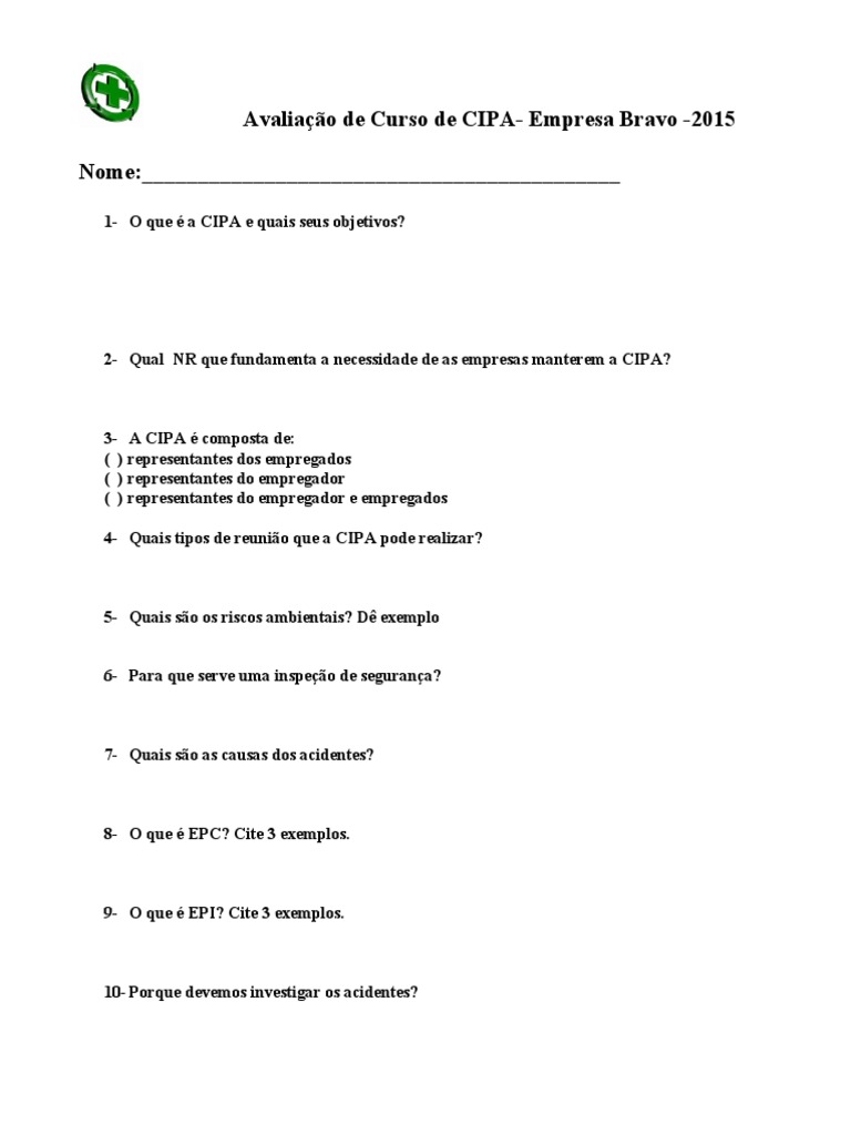 Avaliação de Curso de CIPA | PDF