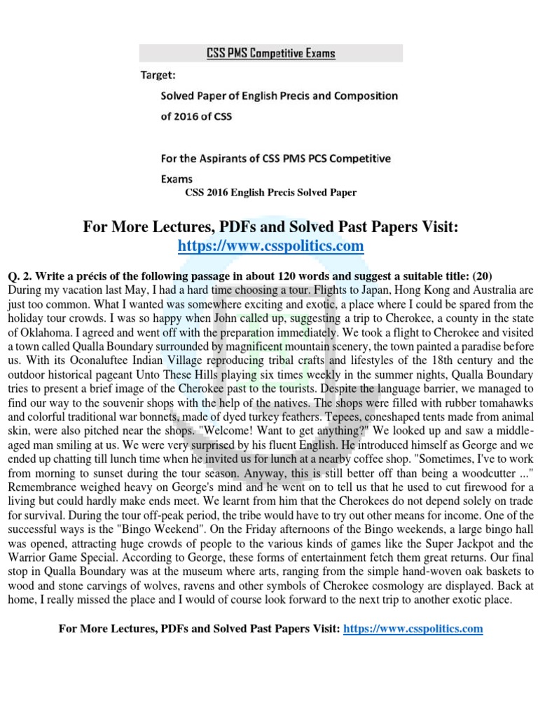 CSS 2016 English Precis Solved Paper | PDF | Cherokee