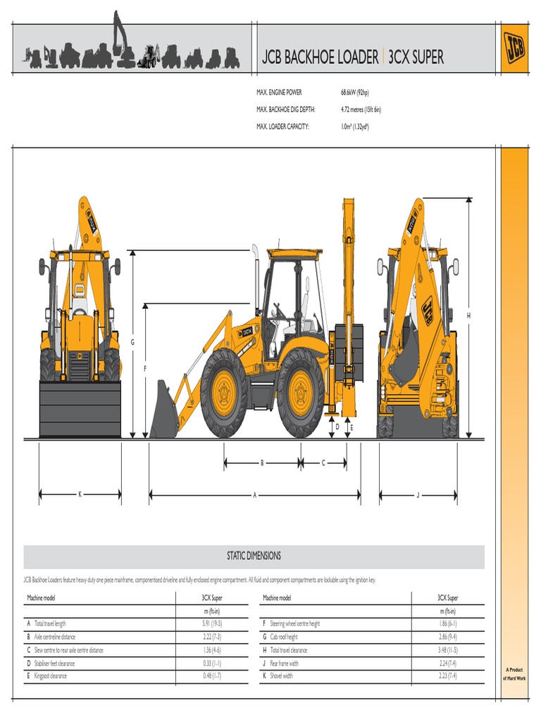 JCB Backhoe Loader 3Cx Super: Static Dimensions | PDF | Loader ...