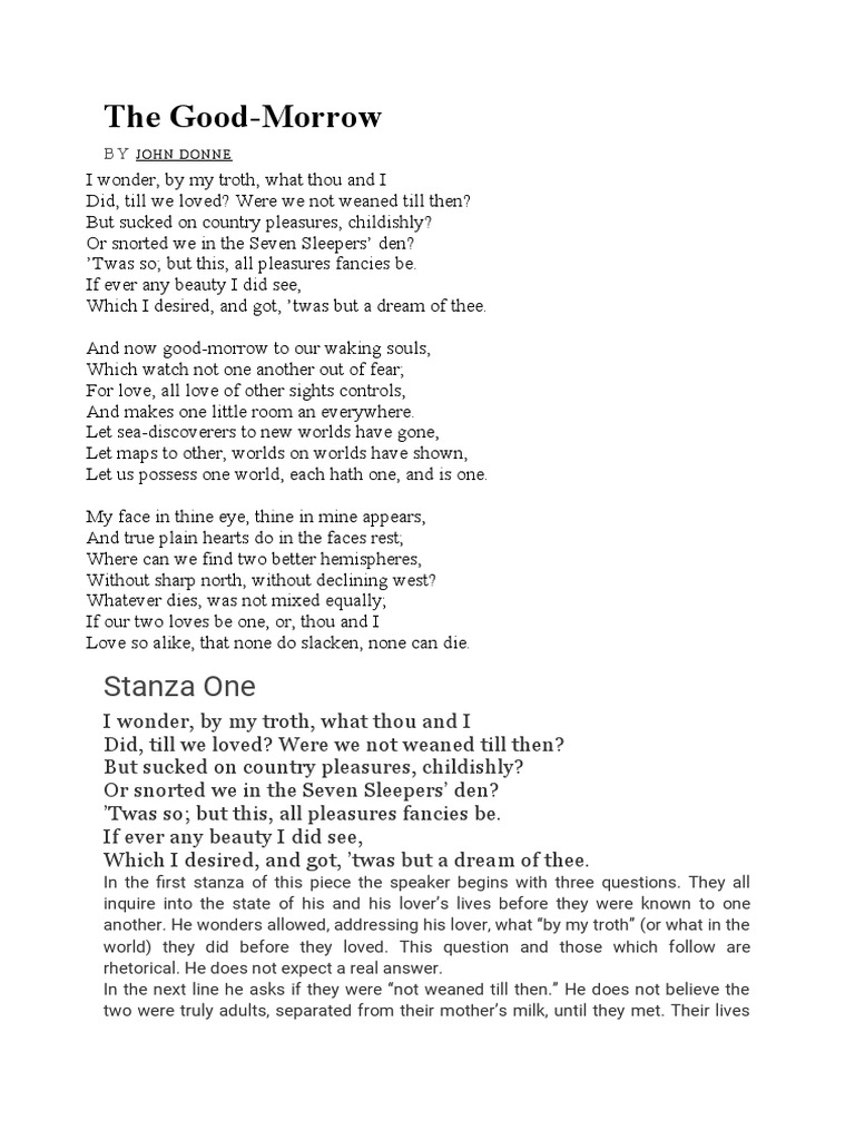 ENG Poetry Good Morrow | PDF | Poetry | Religion And Belief